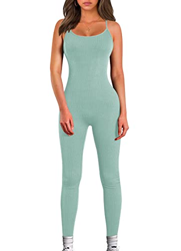 Nova In Sky Womens Casual One Piece Jumpsuits Unitard Bodysuits Sexy Workout Yoga Rompers Sleeveless Summer Outfits Clothes Light green-XL