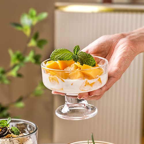 Kingrol 4 Pack Glass Dessert Bowls, 6.5 oz Crystal Glass Bowls for Ice Cream, Fruit, Pudding, Snack, Cereal, Nuts - Premium Glass Serving Dishes, Mini Trifle Bowl