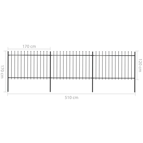 Garden Fence with Spear Top,Decorative Garden Fence,Security Palisade Fence,Practical Barrier Wall,Landscape Boundary Fence,Fencing for Yard,Steel 200.8"x47.2" Black