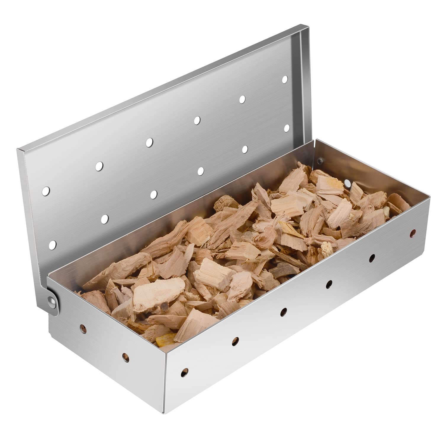 Rulunar Smoker Box for Gas Grilling Wood Chip Smoker Box Stainless Steel Meat Smoky Flavor Grill Smoker Box