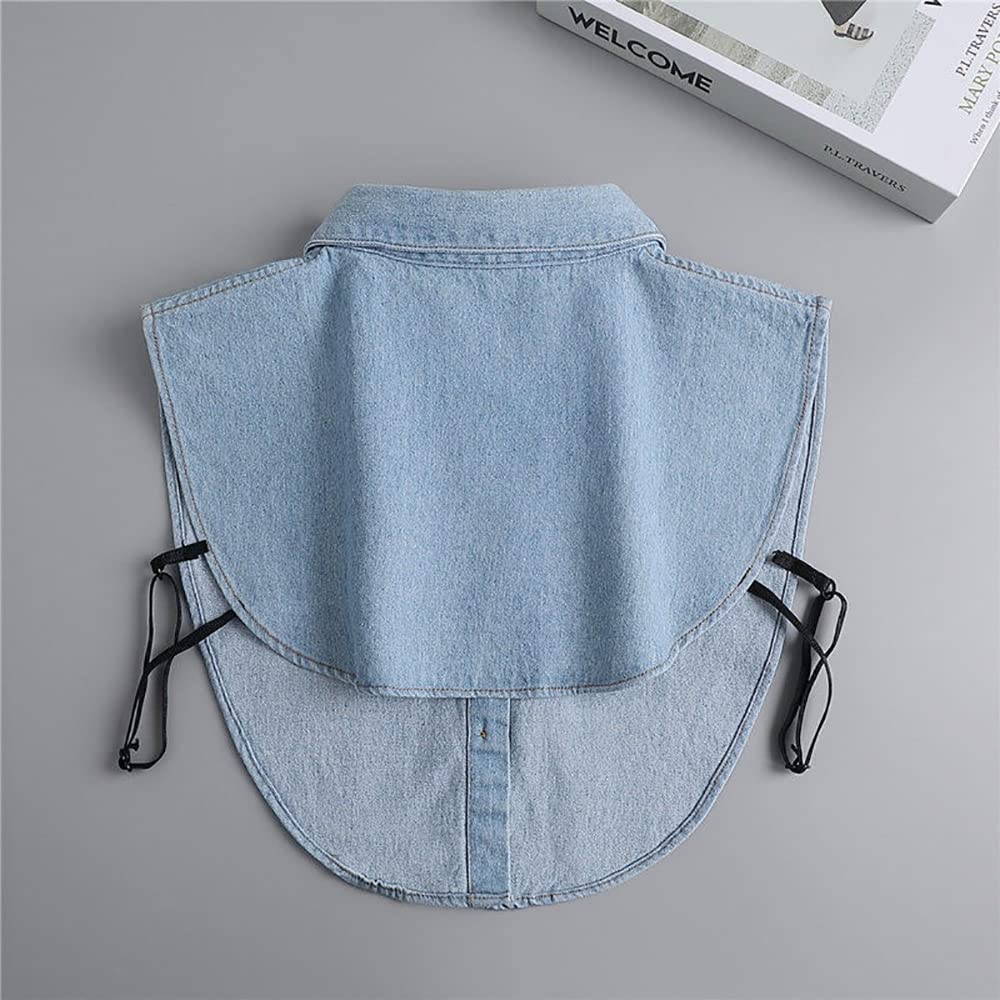 Unisex Stylish Fake Collar Detachable Dickey Collar Half Shirt Blouse Peter Pan Faux Collar Denim False Collar for Women Men (Blue)