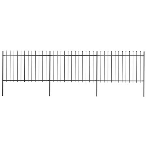 Garden Fence with Spear Top,Decorative Garden Fence,Security Palisade Fence,Practical Barrier Wall,Landscape Boundary Fence,Fencing for Yard,Steel 200.8"x47.2" Black