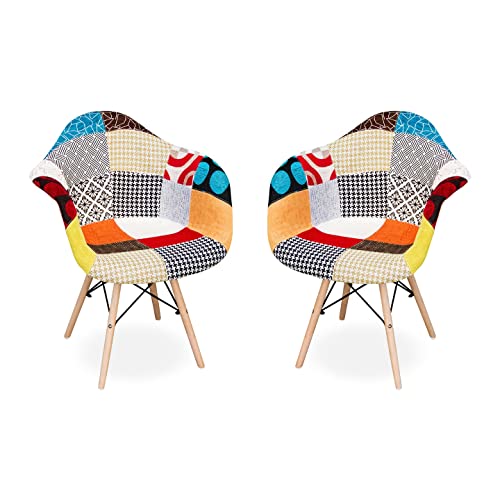 Aron Living Pyramid 17.5" Cotton and Wood Armchairs in Multi-Color (Set of 2)
