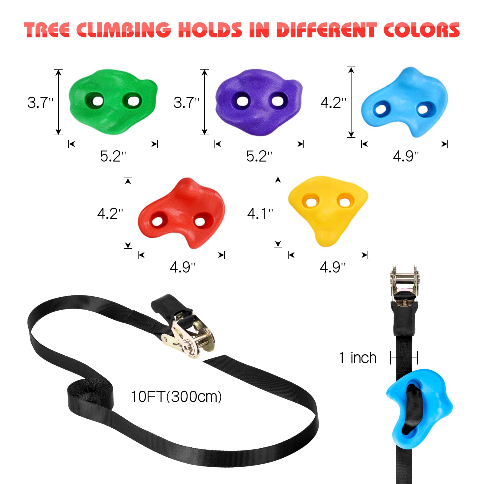 TOPNEW 12 Ninja Tree Climbing Holds for Tree Climber, Tree Climbing Kit with 6.6FT Rope Ladder for Outdoor Ninja Warrior Obstacle Course Training