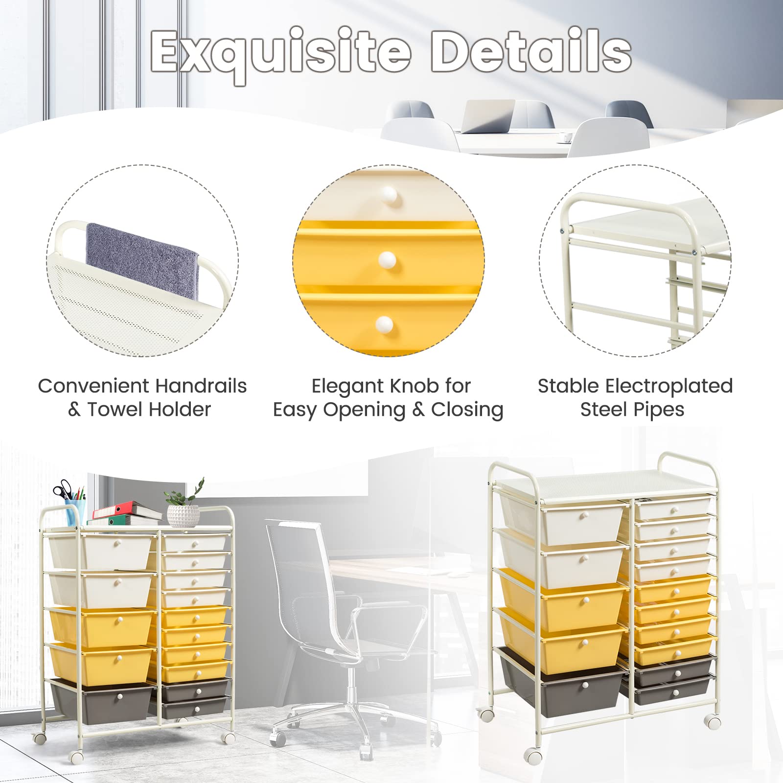 SILKYDRY 15 Drawers Rolling Storage Cart, Mobile Utility Drawer Cart with Lockable Wheels for Crafts, Tools, Arts Supplies, Multipurpose Organizer Cart for Home Office School
