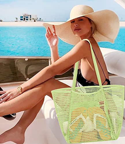 hatisan Beach Bag Mesh Tote Bag, Upgrade Beach Tote with Phone Pouch Women Mesh Bag Shoulder Bag for Beach Travel Vacation (Green)
