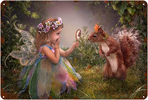 Angel Girl and Squirrel Diamond Painting Kits,Vintage Fun Jungle Diamond Art by Number Kits for Interior Home Decor Wall Decor Pleasure Ideal Gift 16x20 Inch