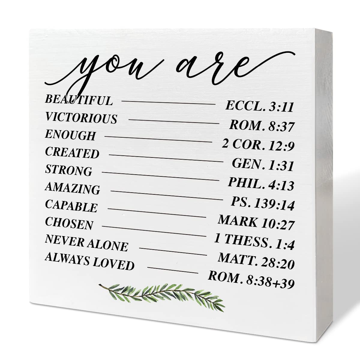 Christian Desk Wooden Box Sign Decor, You Are Beautiful Victorious Enough, Home Office Religious Motivational Decor Scripture Bible Verse Desk Decoration Inspirational Christian Baptism Gift for Women