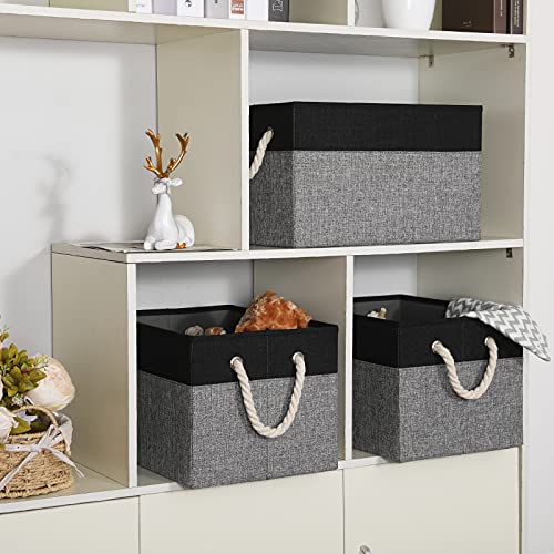 ACECHA Fabric Storage Bins for Organizing, 3 Pack Large Closet Storage Bins with Dual Handles for Home Storage Shelves, Toys, Clothes (Black Gray)