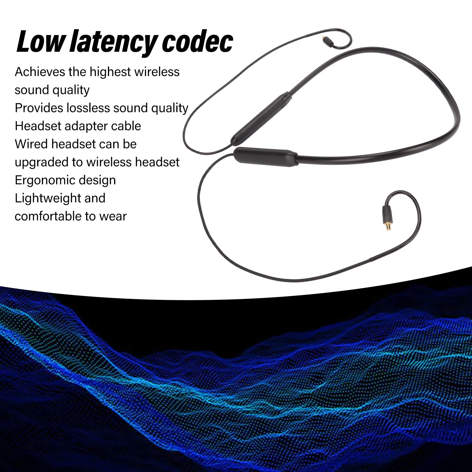 Jopwkuin Bluetooth Earphone Adapter Cable, Bluetooth Earphone Wireless Upgrade Cable HiFi Lossless Sound Long Standby Black for E70 for LS200 for ATH CKS1100 for CKR90