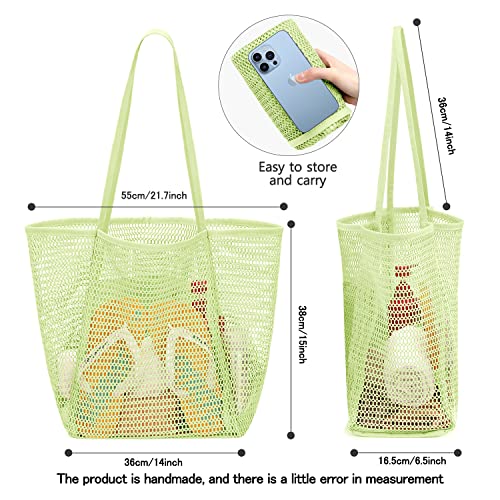 hatisan Beach Bag Mesh Tote Bag, Upgrade Beach Tote with Phone Pouch Women Mesh Bag Shoulder Bag for Beach Travel Vacation (Green)