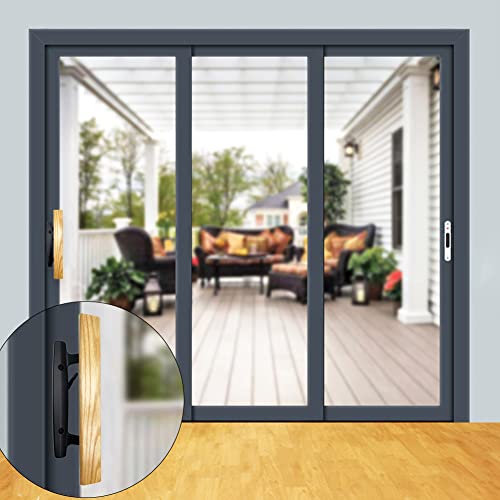 ALLYWASAI Sliding Patio Door Handle Set with Mortise Lock, Face Plate and Keeper, Wood Handle Lock Set Fits Door Thickness from 1-1/2" to 1-3/4", 3-15/16" Screw Hole Spacing, Non-keyed, Black