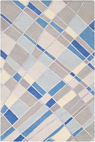 Hauteloom Carla Wool Living Room, Bedroom Area Rug - Contemporary - Natural Gray, Muted Blue, Gray Blue - 8' x 10'