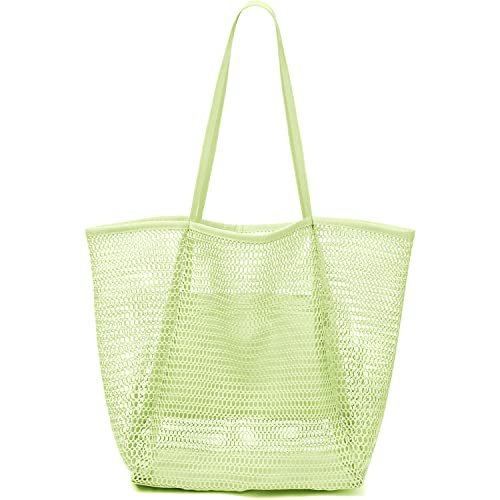 hatisan Beach Bag Mesh Tote Bag, Upgrade Beach Tote with Phone Pouch Women Mesh Bag Shoulder Bag for Beach Travel Vacation (Green)