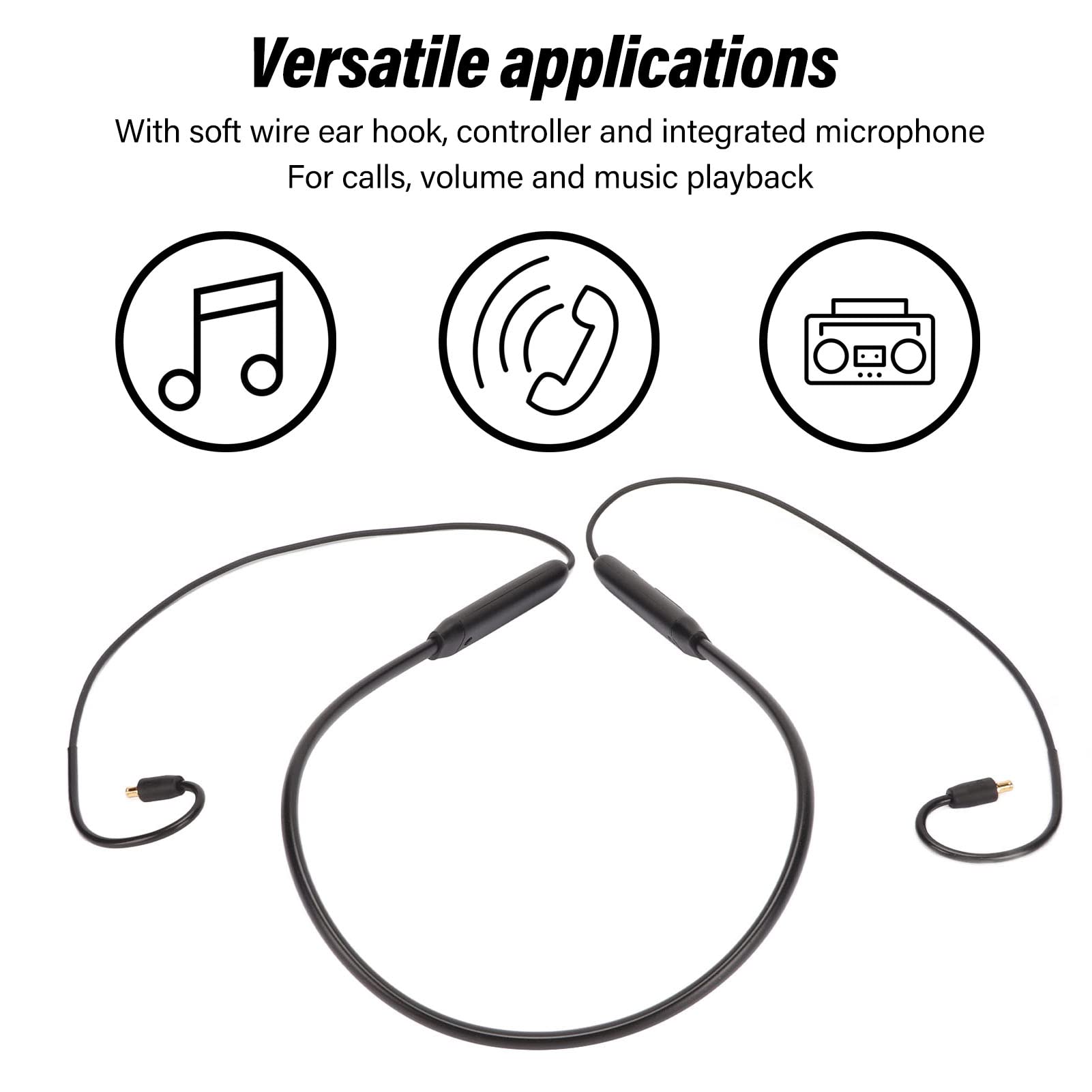 Jopwkuin Bluetooth Earphone Adapter Cable, Bluetooth Earphone Wireless Upgrade Cable HiFi Lossless Sound Long Standby Black for E70 for LS200 for ATH CKS1100 for CKR90