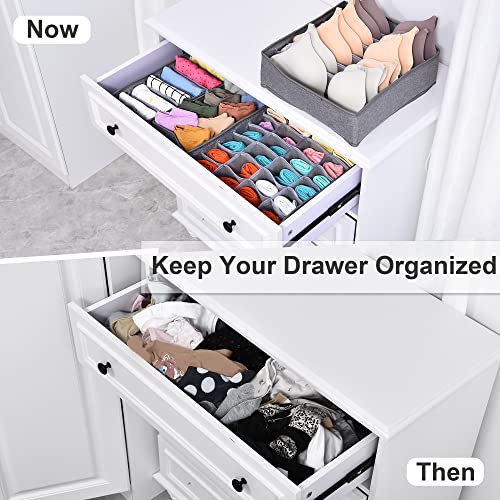 ULG 4-Pack Socks Underwear Drawer Organizer Divider, Washable Dresser Drawer Organizer Foldable Oxford Fabric Closet Organizers and Storage Boxes for Socks, Underwear, Ties, Belts (Light Grey)