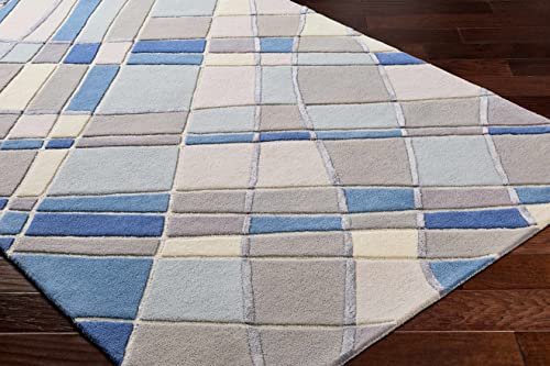 Hauteloom Carla Wool Living Room, Bedroom Area Rug - Contemporary - Natural Gray, Muted Blue, Gray Blue - 8' x 10'
