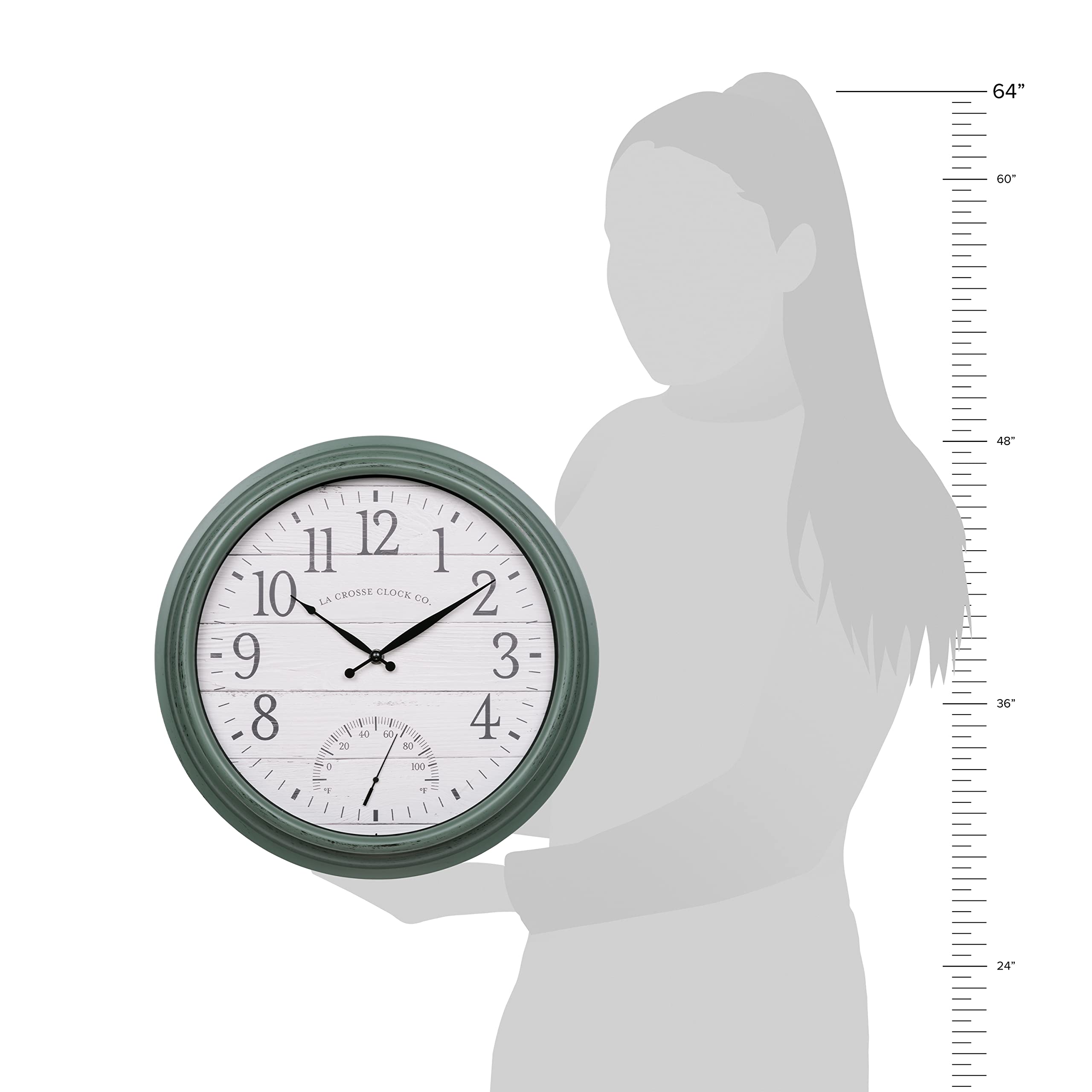 La Crosse Technology 15.75 in. Indoor/Outdoor Sagebrook Green Quartz Wall Clock with Temperature - 404-3840SG