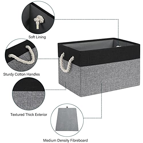 ACECHA Fabric Storage Bins for Organizing, 3 Pack Large Closet Storage Bins with Dual Handles for Home Storage Shelves, Toys, Clothes (Black Gray)