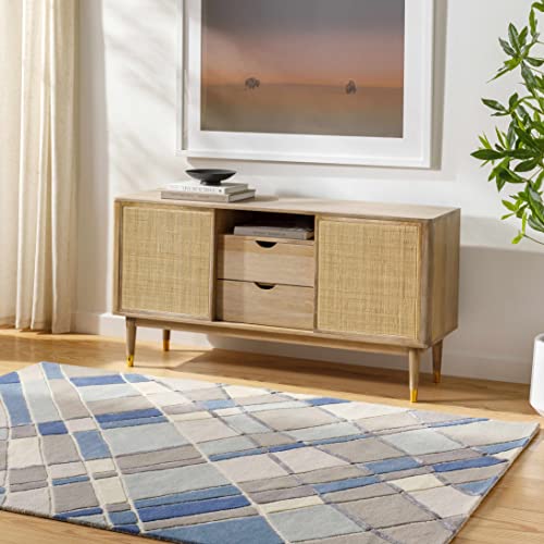Hauteloom Carla Wool Living Room, Bedroom Area Rug - Contemporary - Natural Gray, Muted Blue, Gray Blue - 8' x 10'