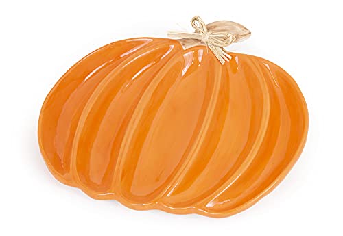 Boston International Divided Ceramic Serving Platter, Large, Orange Pumpkin
