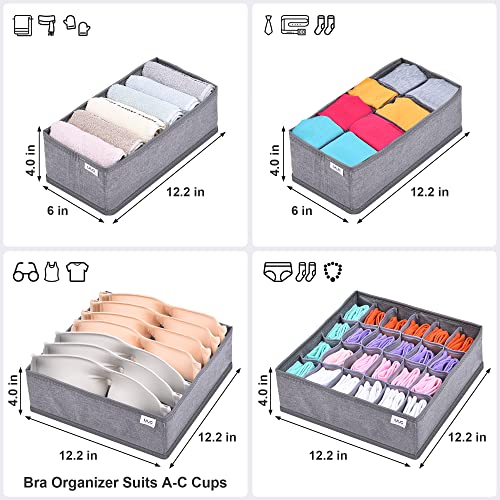 ULG 4-Pack Socks Underwear Drawer Organizer Divider, Washable Dresser Drawer Organizer Foldable Oxford Fabric Closet Organizers and Storage Boxes for Socks, Underwear, Ties, Belts (Light Grey)