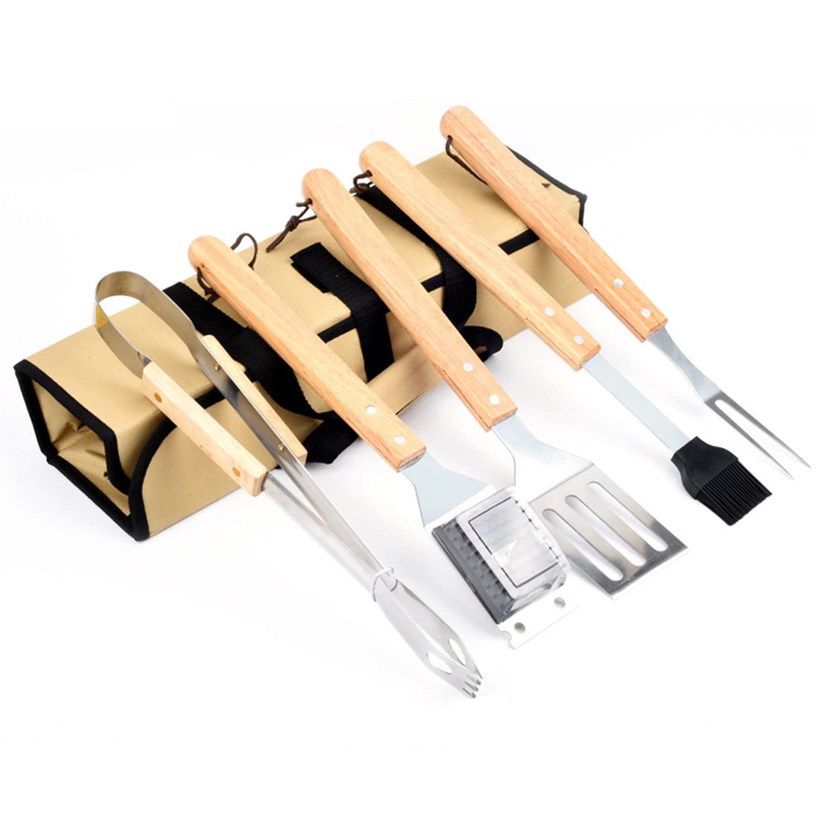 SEFAX Portable Grilling Utensil Kit, 5PCS BBQ Grill Tools Set, Grill Accessories, Grilling and Camping Cooking Utensils Set for Travel, Picnics, RVs, Camping, BBQs, Parties