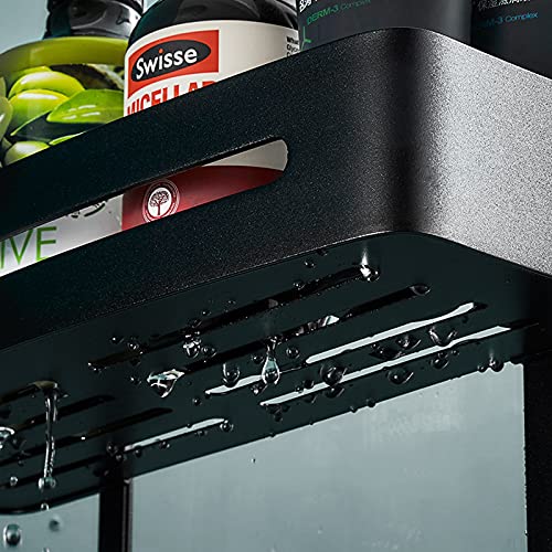 Kuyang Over the Door Shower Caddy Hanging 2-Tier Shower Organizer, Rustproof Aluminum Shower Shelf with Adhesive (No Drilling), Bathroom Storage Rack with Hook and Basket