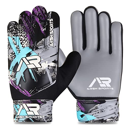 Arsh Sports Soccer Goalie Gloves, Football Goalkeeper Gloves for Kids Boys Children Youth Goalkeeping with 4mm Latex Finger Spine Protection (Gray, Size 4 Suitable for 6-9 Years)