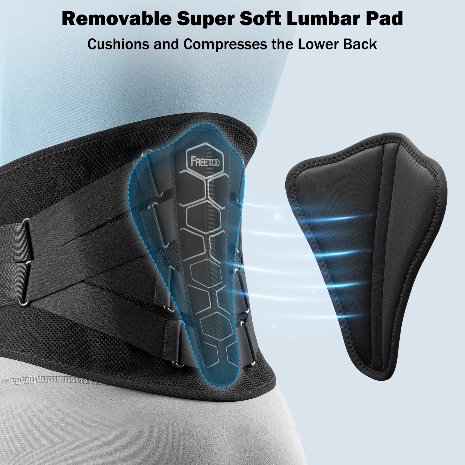 FREETOO Back Brace for Lower Back Pain Relief with Pulley System,Lumbar Support Belt for Men & Women with Lumbar Pad, Ergonomic Design and Soft Breathable 3D Knit Material,for Herniated Disc,Sciatica