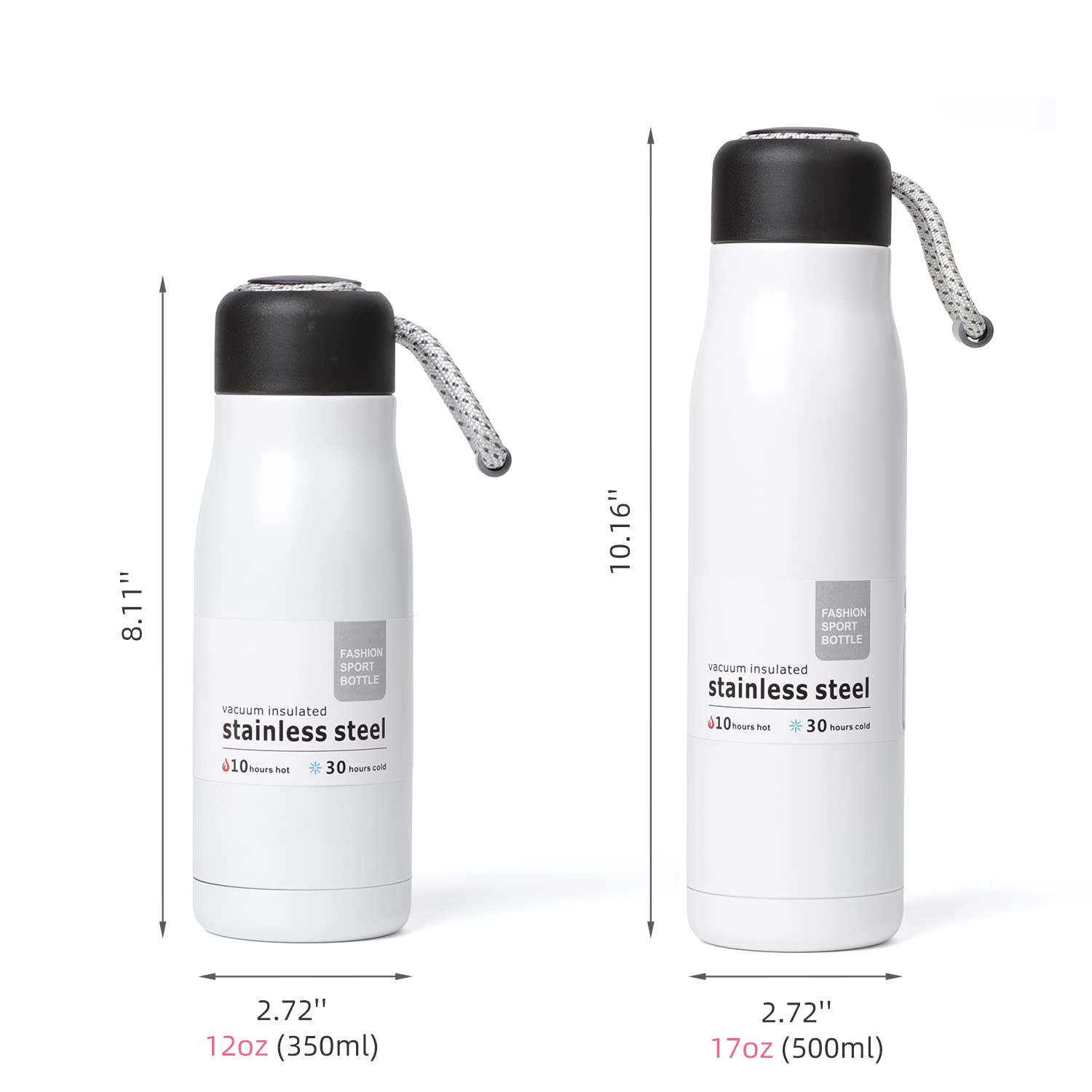 NICEMER Water Bottle, Small Water Bottles, Stainless Steel Insulated Bottle with Strap Lid, Triple-Layered Vacuum Reusable