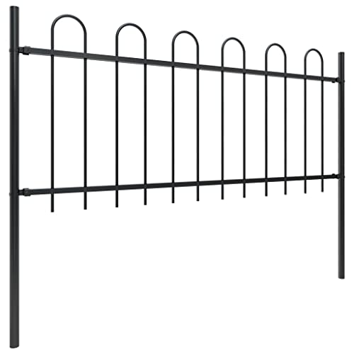 Garden Fence,Decorative Garden Fence, Security Palisade Fence,Practical Barrier Wall,Landscape Boundary Fence,Fencing for Yard,with Hoop Top,Steel 22.3' Black