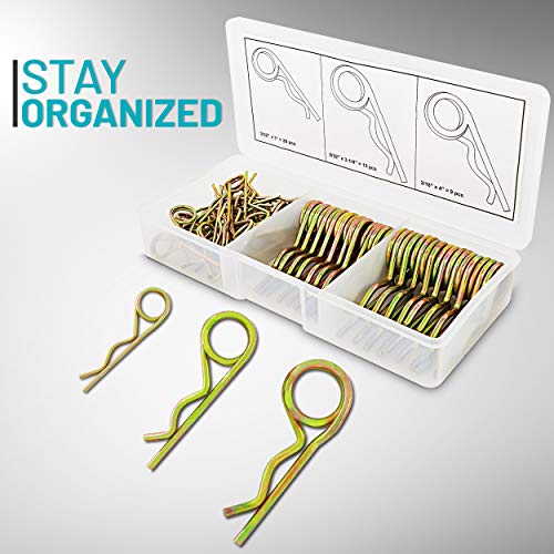 Double Loop Hitch Pin Clip 50 Piece Set of Three Different Size Fasteners, Multi-Use Cotter Hairpin Assortment Kit, Fit for Various Hitch Pins – by Goreks