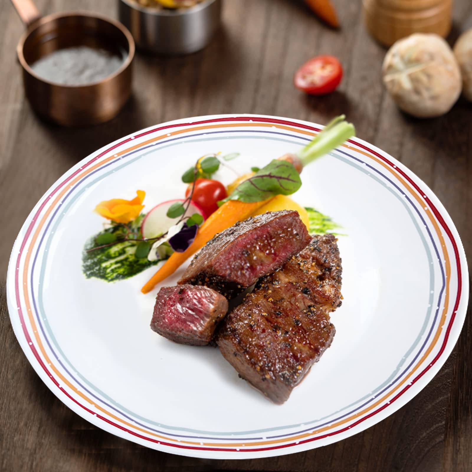 KITOECOFR 10.5" Dinner Plates Set of 6,Rainbow Glass Ceramic Plates,Lead-Free & Non-Toxic,Flat Stackable - Microwave,Oven & Dishwasher Safe