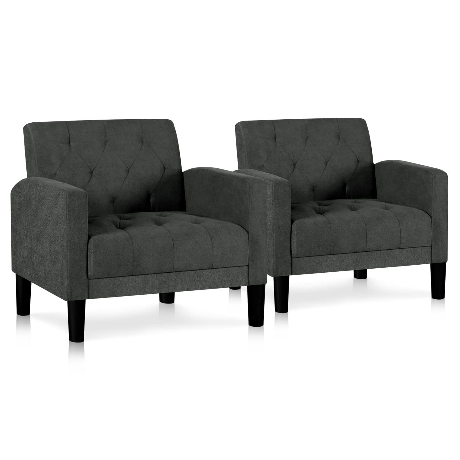 VAMEPOLE Modern Accent Chairs Set of 2, Comfy Living Room Chair, Cozy Tufted Mid Century Modern Accent Chair, Upholstered Reading Arm Chair for Living Room, Bedroom Sofa Chair(Dark Grey, Set of 2)