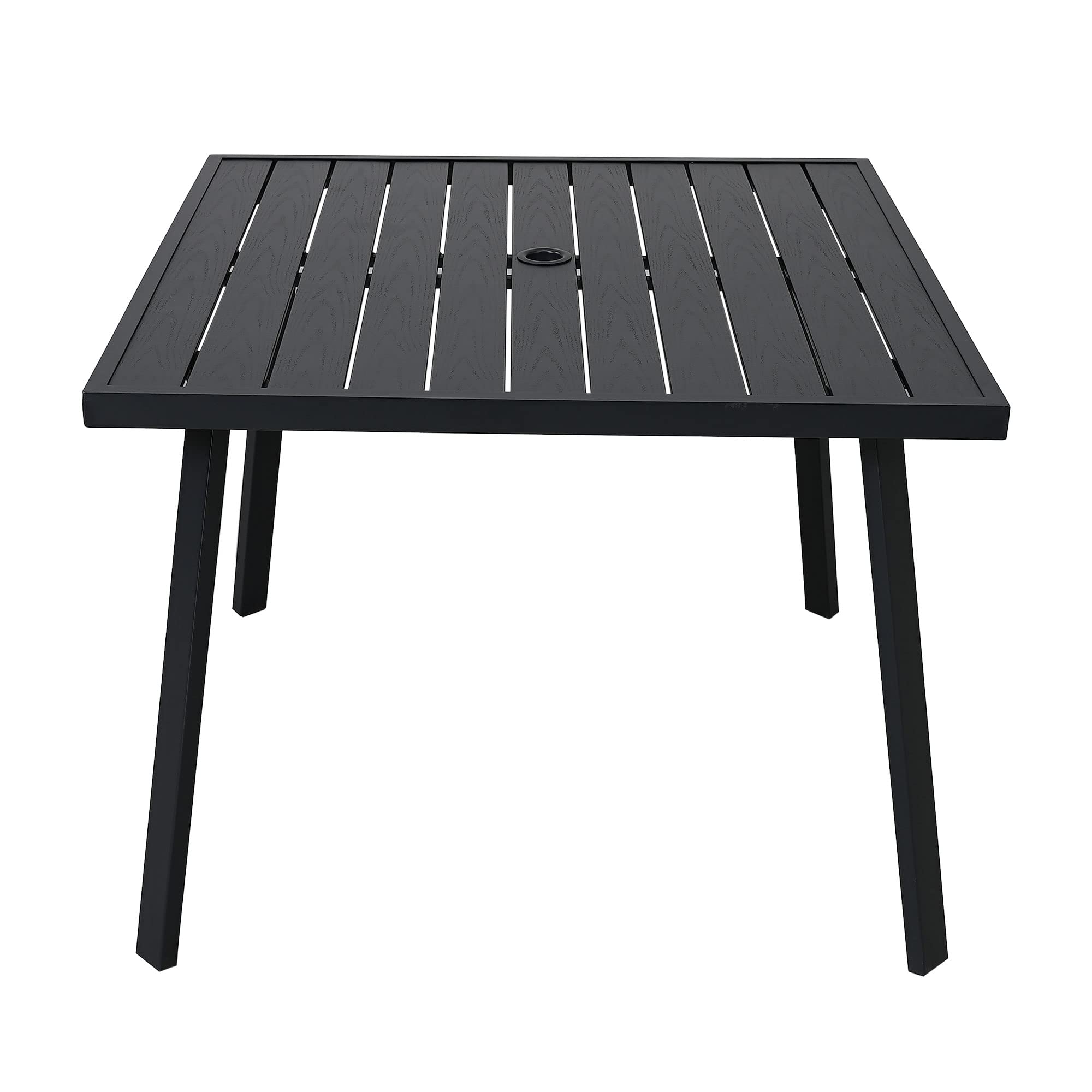 Quarte Patio 5-Piece Dining Table Furniture Set,Outdoor PE Wicker Conversation Set with Umbrella Hole and 4 Dining Chairs,for Porch Lawn Garden Backyard Poolside