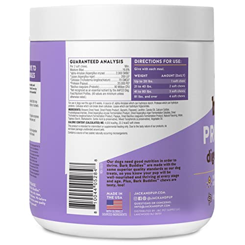 Jack&Pup Probiotic Chews for Dogs - Dog Probiotic Chews Small and Medium - Pro-Digest Bark Buddies (Up to 40 lbs) Puppy Probiotic Dog Chews, Pet Probiotics for Dogs - Probiotics for Puppies (60ct)