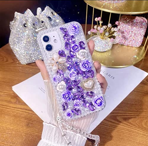 Threesee for Galaxy S9 Plus Bling Glitter Flowers Case,Luxury Crystal Rhinestone Pearl Cover Shiny Diamond Women Girls Kids Floristic Phone Case for Samsung Galaxy S9 Plus