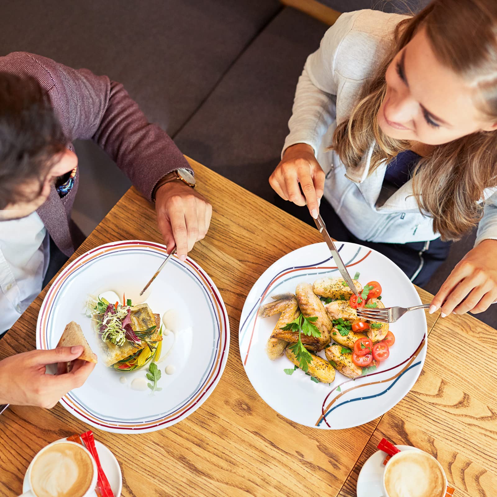 KITOECOFR 10.5" Dinner Plates Set of 6,Rainbow Glass Ceramic Plates,Lead-Free & Non-Toxic,Flat Stackable - Microwave,Oven & Dishwasher Safe