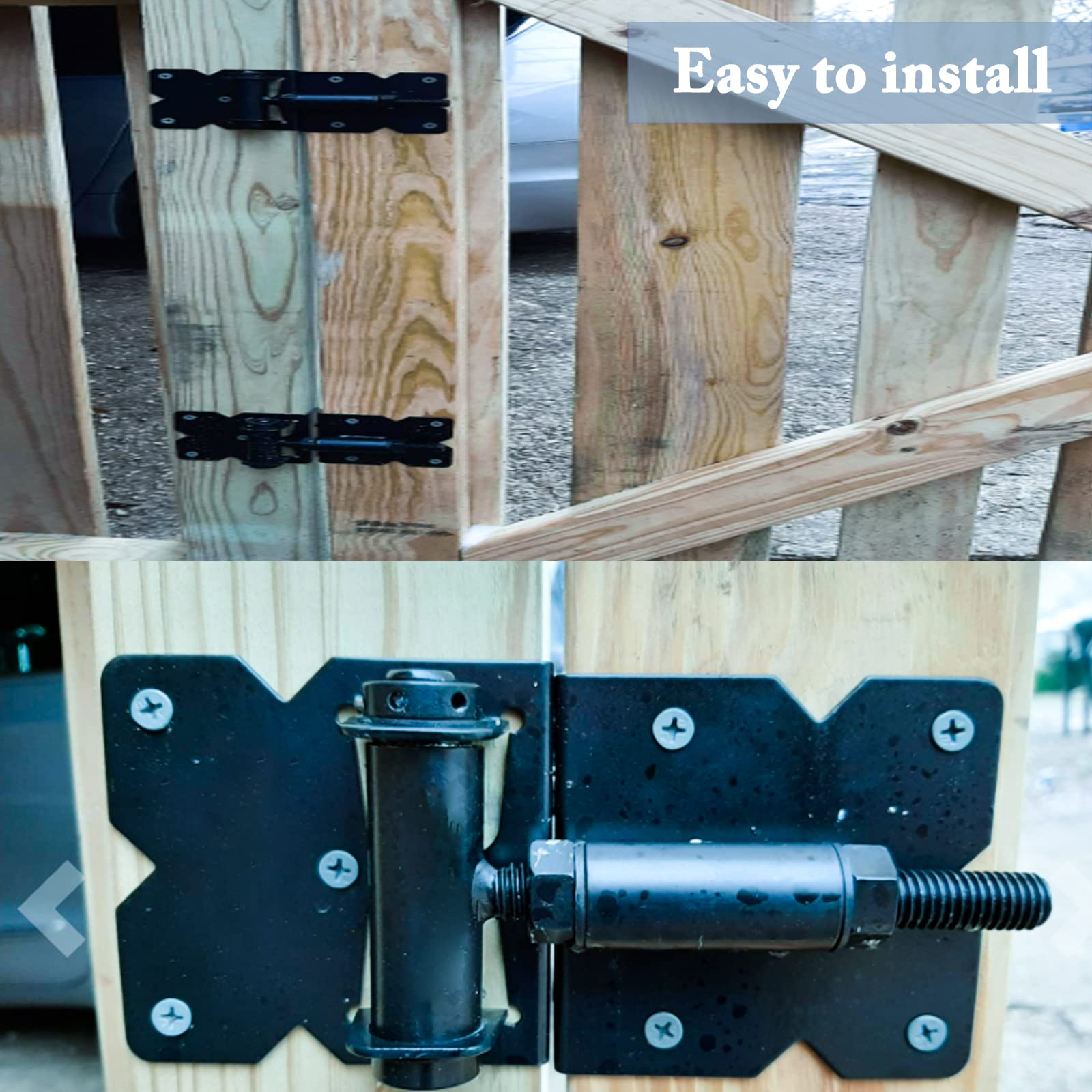 Heavy Duty Gate Hinges for Wooden Fences - 2 Pack, Adjustable Vinyl Gate Hinges with 28 Screws (Black)