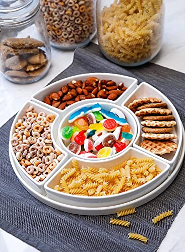 Sweese 707.001 Porcelain Divided Serving Dishes, Relish Tray, Serving Bowls for Parties - Perfect for Chips and Dip, Veggies, Candy and Snacks, White
