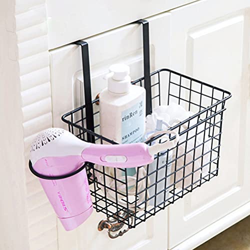 ARTIBETTER Hair Dryer Holder Wall Mounted Door Hanging Hair Tool Storage Caddy Bathroom Kitchen Storage Organizer Basket for Shampoo Towel Soap Cosmetic Tool Black
