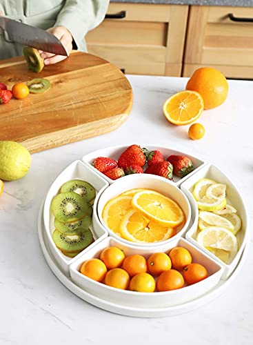 Sweese 707.001 Porcelain Divided Serving Dishes, Relish Tray, Serving Bowls for Parties - Perfect for Chips and Dip, Veggies, Candy and Snacks, White