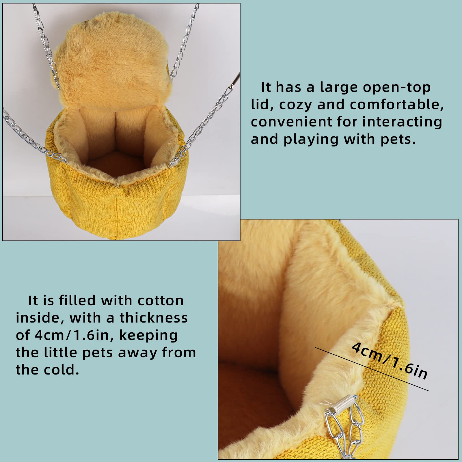 Rat Bed, Sugar Glider Hammock, Rat Bed for Cage, Guinea Pig Hanging Basket Warm Bed, Sugar Glider Pouch Hanging Bed, Small Animals Removable Nest Mat for Hamster, Syrian Hamster (Yellow)