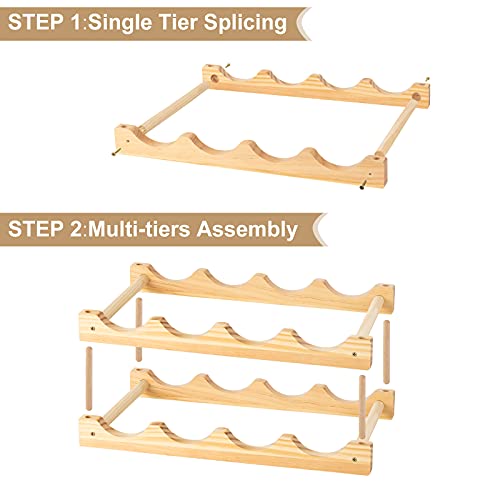 Wine Rack Freestanding Storage 8 Bottle Capacity, 2 Tiers Modular Small Wine Racks Countertop, Farmhouse Wood Wine Holder Stands for Pantry Table Top Organizer (Natural, 8 Bottles)