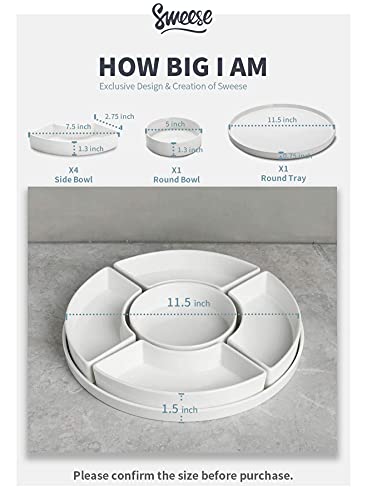Sweese 707.001 Porcelain Divided Serving Dishes, Relish Tray, Serving Bowls for Parties - Perfect for Chips and Dip, Veggies, Candy and Snacks, White
