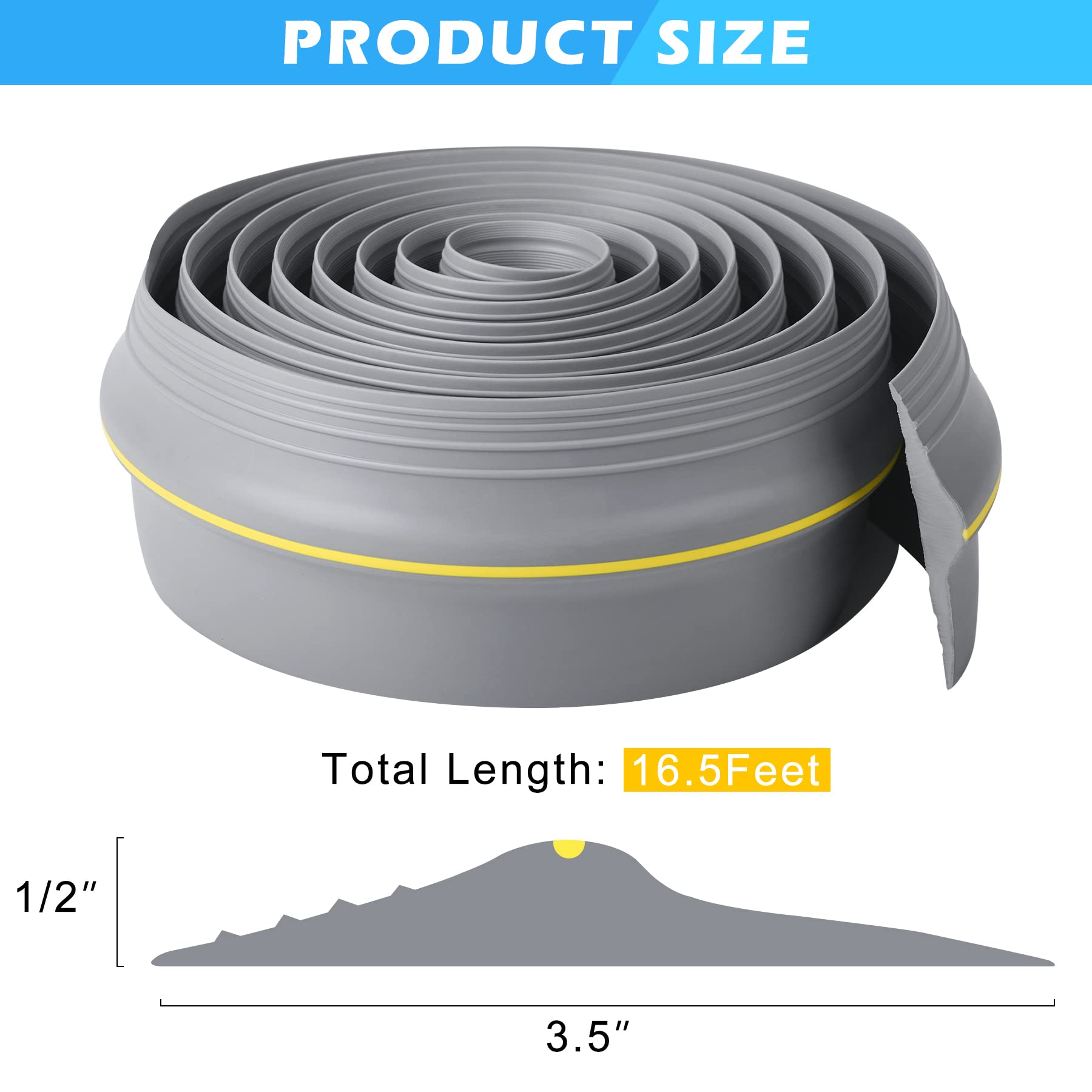 Papillon Garage Door Bottom Seal Strip, Weatherproof Rubber Threshold Replacement, Not Include Sealant/Adhesive (16.5Ft, Grey)