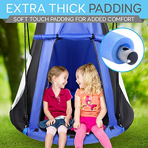 SereneLife Hanging Tent Swing with Hang Kit, Outdoor Tree Swing with Swivel Spinner for Kids (Blue)