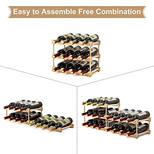 Wine Rack Freestanding Storage 8 Bottle Capacity, 2 Tiers Modular Small Wine Racks Countertop, Farmhouse Wood Wine Holder Stands for Pantry Table Top Organizer (Natural, 8 Bottles)