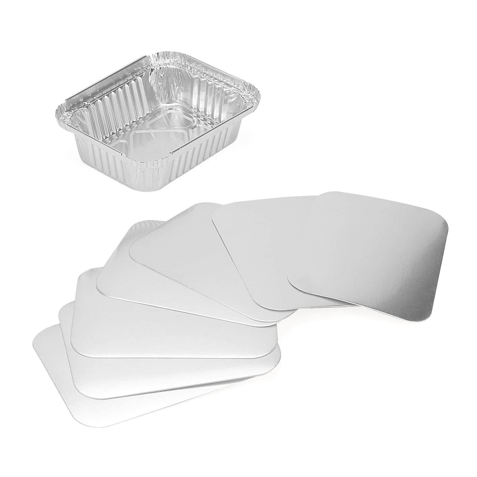 SENJEOK 125 Pack 8oz Aluminum Foil Pans with Lids, 240ml Aluminum Foil Containers, 4.8 x 3.7 x 1.3 Inch Tin Foil Tray for Household, Take Outs